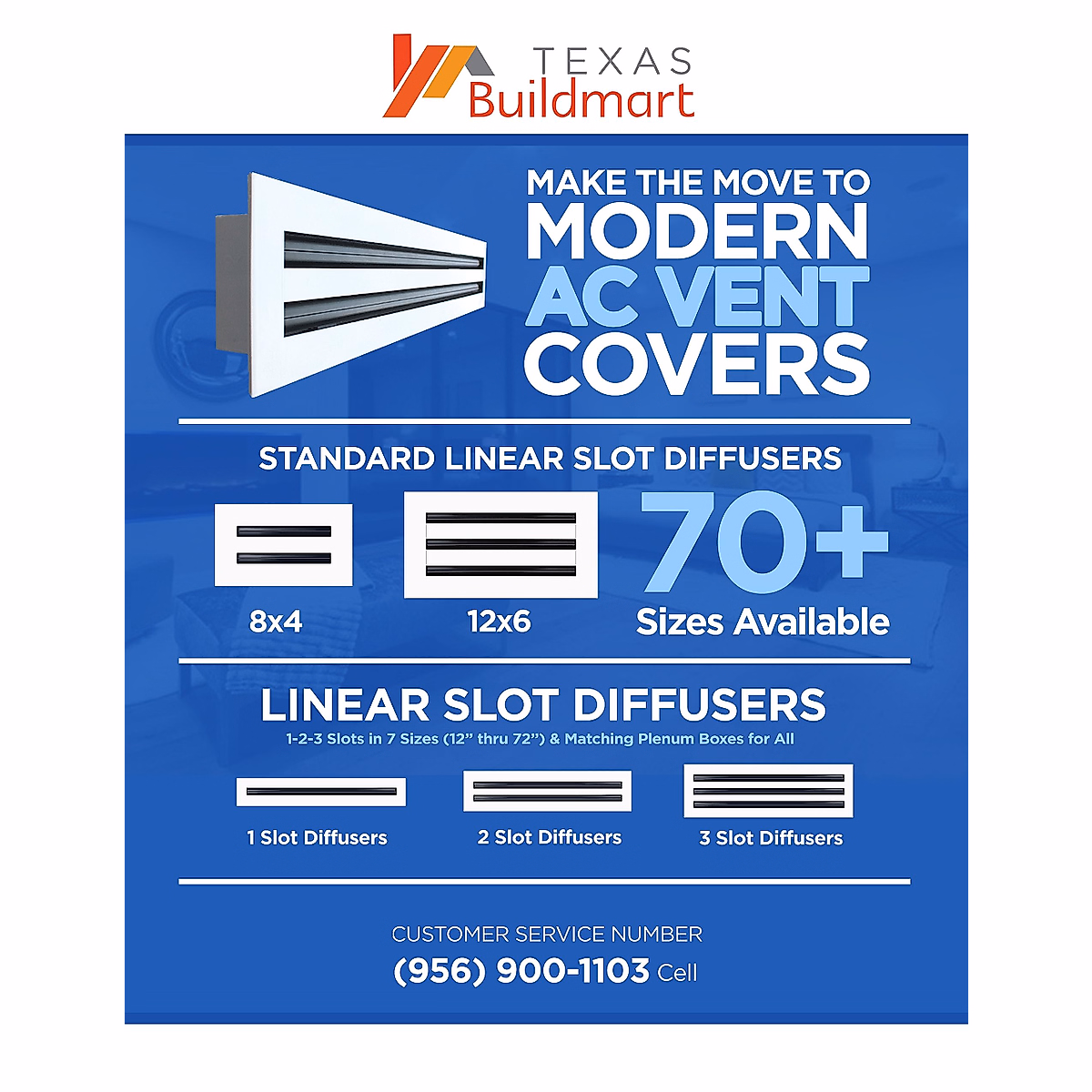 BUILDMART - 18x6 Modern AC Vent Cover - Decorative White Air Vent - Standard Linear Slot Diffuser - Register Grille for Ceiling, Walls & Floors - Texas Buildmart