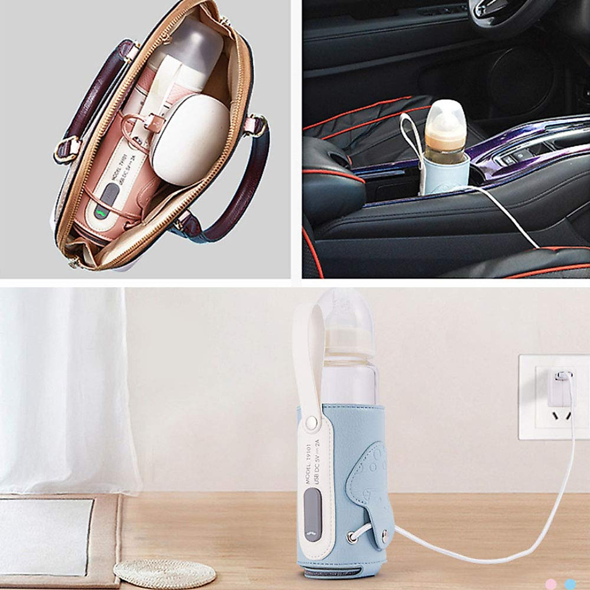 Milk Storage Insulation Thermostat, USB Baby Bottle Warmer Baby Bottle Heat Insulated Cover Car Travel Milk Bottle Warmer Intelligent for Home Outside()