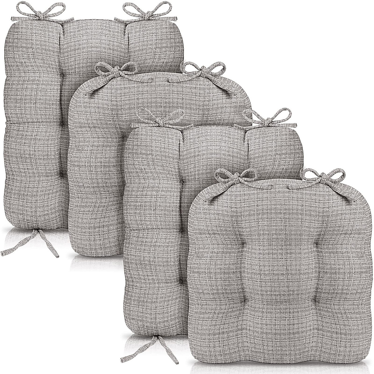 Fumete 4 Pack of Rocking Chair Cushion Set, 2 Rocking Chair Seat Cushions and 2 Back Cushions with Ties, Washable Rocker Chair Pads for Indoor, Outdoor, Living, Dining Room, Office, Nursery Use, Gray