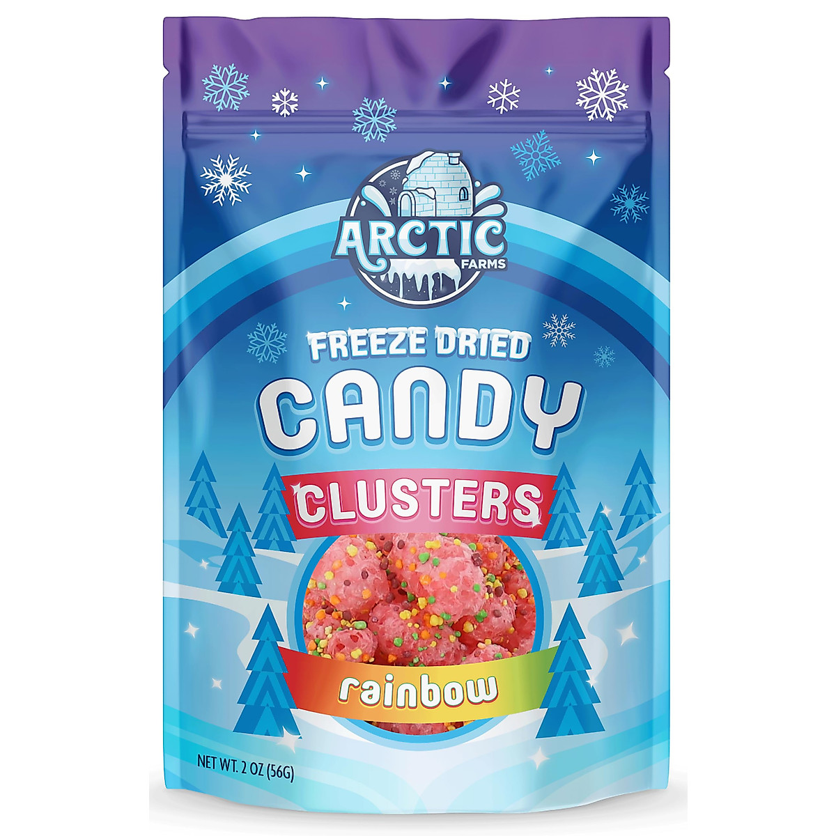 Arctic Farms Freeze Dried Candy Gummy Clusters Candies 2oz Bagged and Boxed (Rainbow)