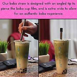 Myracir Reusable Stainless Steel Drinking Straws w/Elegant Vegan Leather Travel case | 4 straws + 4 Silicone Tips + 2 cleaning brushes | 1 wide boba straw w/pointed end | 2 long straws | 1 short straw