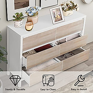 LYNSLIM 6 Drawer Dresser, Wooden Dresser for Bedroom, Modern Chest of Drawers, Storage Cabinet for Living Room, Nursery, Entryway