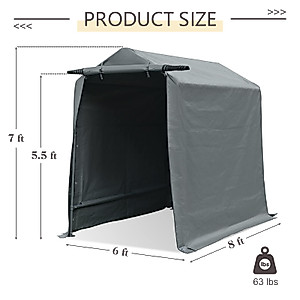 Gardesol Storage Shelter, 6x8 ft Portable Shed Outdoor Carport with Roll-up Zipper Door, Waterproof and UV Resistant Outdoor Storage Shed for Bike, ATV, Motorcycle Shelter, Gray