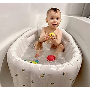 Mink Inflatable Baby Bathtub with Built-in Air Pump, Newborn to Toddler Bath Tub,Portable Travel Shower Basin with Back Support, Deflates and Folds Easily (Olive Bath)