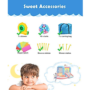 Step4Fun Inflatable Bounce House, Kids Castle Slide Bouncer for Children Jumping Outdoor and Indoor Party, Baby Backyard Water Jumper Toy with Blower, Ball Pit Pool, Ideal Gifts（112 x 98 x 65”）