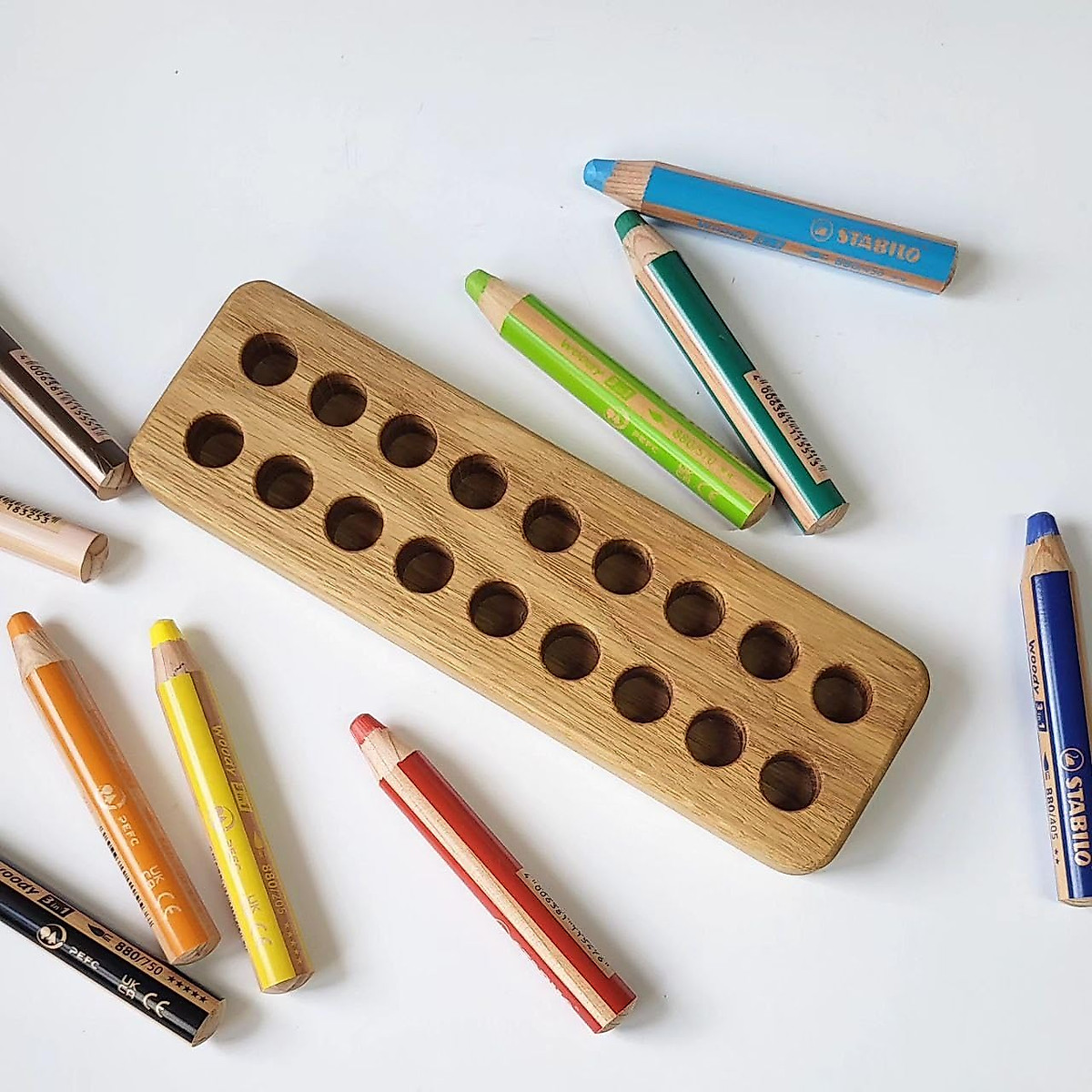 Pencil holder for 18 Stabilo pencils wooden pencil holder gift for kids desk organization Montessori pencils organizer homeschool art supplies pencils are not included
