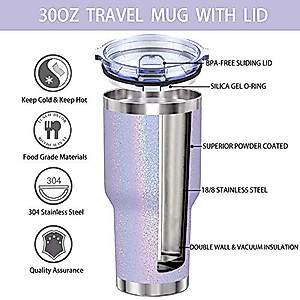 Aikico 30oz Stainless Steel Tumbler, Vacuum Insulated Coffee Tumblers Cups, Durable Wall Travel Mug Tumbler with Lid and Straws, for Ice and Hot Drink, Rainbow Lavender Purple, 1pc