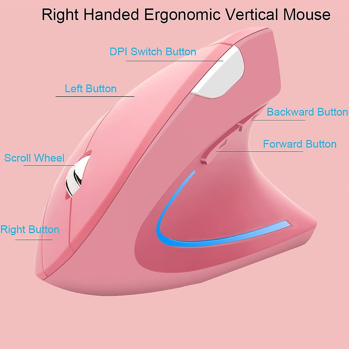 Wireless Mouse Ergonomic Vertical Mouse Ergo LED Light High Precision Optical Cordless Lightweight Mice Gift for Boy Girl Adults for PC Computer Laptop Mac Office,with Side Buttons, 800/1200/1600 DPI