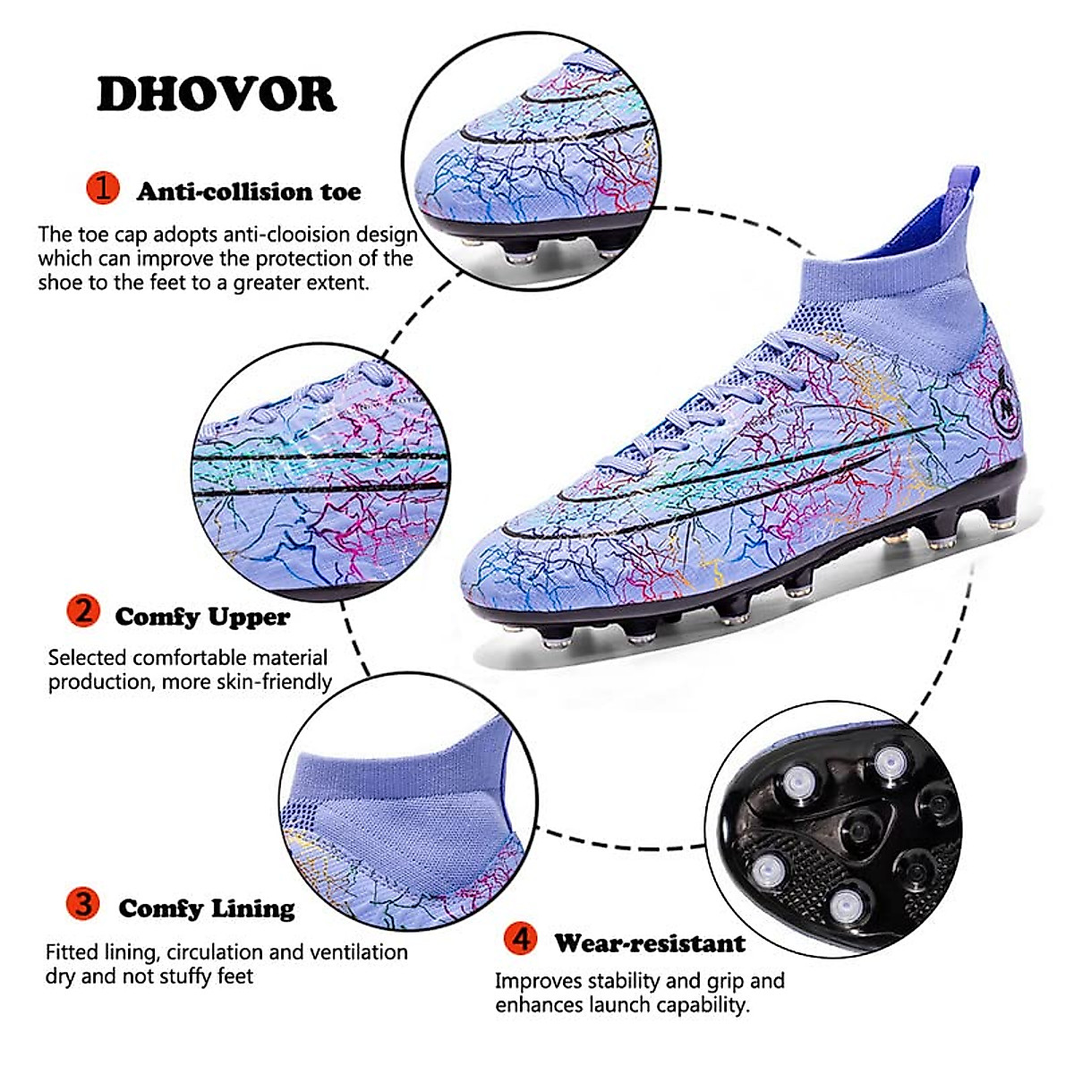 DHOVOR Men's Women's Soccer Shoes Youth Football Cleats Unisex Adult Athletics Football Trainers FG/TF Football Cleats Teenagers Football Cleats