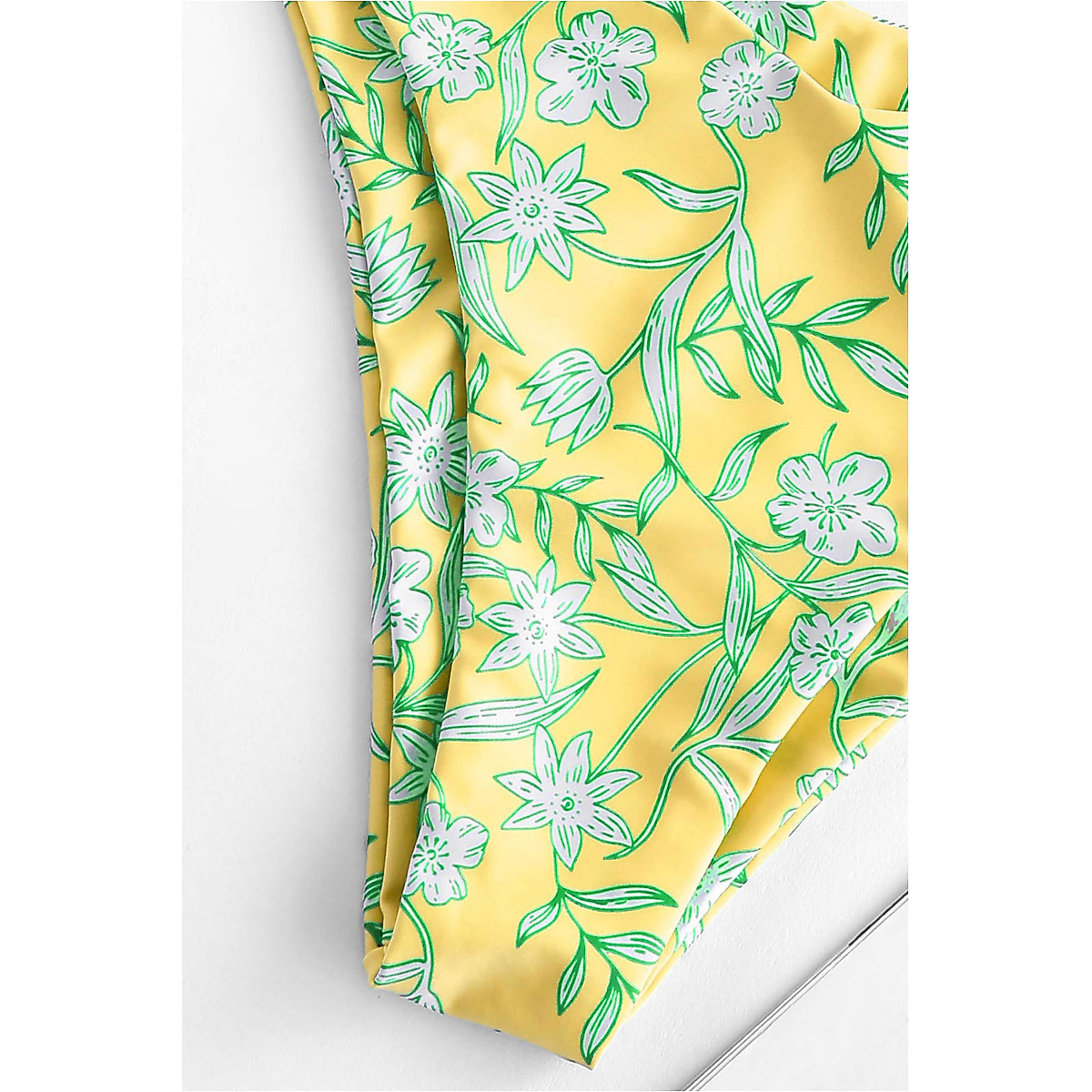 ZAFUL Women's Underwire Bikini Floral High Cut Bikini Set V-Wired Two Piece Swimsuit Bathing Suit (0-Yellow,S)