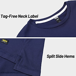 MIER Men Long Sleeve Soft Shirts Stretch Cotton T Shirt Crew Neck Classic Work Casual Tees Shirt, Dark Blue, Medium