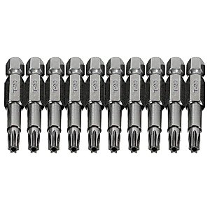 COMOK 10pcs 50mm Long 1/4 Inch Hex Shank T20 Torx Head Magnetic Screw Driver Bit Set Security Tamper Proof Star 6 Point Screwdriver Kit Tools