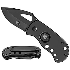 Off-Grid Knives - FAT BOY BLACKOUT Pocket Tank Manual Folding Utility Knife - Compact EDC, Razor Sharp Japanese AUS8 Steel, Deep Carry Clip, Safe Button Lock Release (Blackout)
