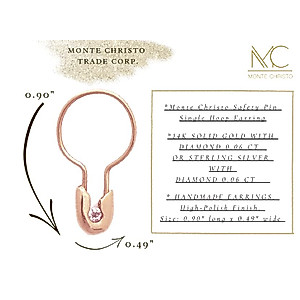 Monte Christo Diamond Safety Pin Hoop Earring | Single Earring | Handmade Gold Hoop Earrings | Jewelry Gift For Women | Hoop Earrings, Safety Pin Earrings, Charm Earrings | Made In The USA | Yellow Gold