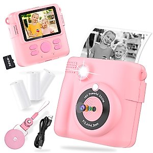 Eveedo Camera Instant Print, Kid Camera Girls Toys Age 6 7 8 9 10 Year Old Boy Birthday Gifts, Printable Camera Instant Photos with 32GB SD Card 1080P Video MP3 Music Travel Game DIY Color Pens, Pink