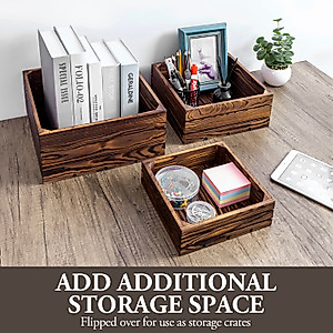 MyGift Rustic Burnt Dark Brown Solid Wood Reversible Stackable Display Box Riser Stands or Decorative Square Crate Style Nesting Storage Bins, 3-Piece Set