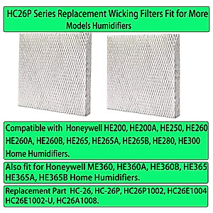 Replacement Wick Filters for Honeywell HE200 HE250 HE260 HE265 HE280 HE300 HE360 HE365 Humidifiers Pad, Part # HC26P1002 HC26E1004 HC26E1002-U HC26A1008 (2 Pcs HC26P Replacement Wick Filters)