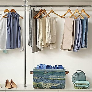 xigua 1PCS Storage Basket Van Gogh Sailboat Collapsible Organizer with Handle, Large Storage Bins for Bedroom, Living Room, Closet, Shelves