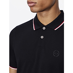 A|X ARMANI EXCHANGE mens Short Sleeve Jersey Knit Polo Shirt, Navy Blue, Medium US