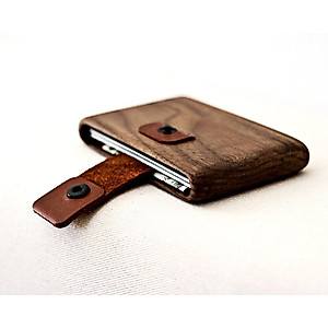IPPINKA Minimalist Wallet for Men or Women - Wood Wallet - Walnut Wood with Leather Pull-Out Strap - Slim Card and Money Bill Holder