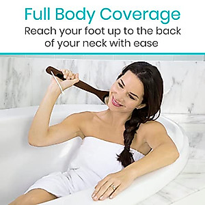 Vive Back Scrubber Brush for Shower - for Dry or Wet Body Brushing - Long Handle - Cleaning Lymphatic Drainage Handled Washer for Men, Women - Showering Bathing Exfoliator with Soft & Stiff Bristles…