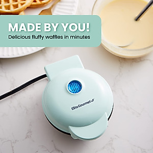 Elite Gourmet EWM015M Electric Nonstick Mini Waffle Maker, Belgian Waffles, Compact Design, Hash Browns, Keto, Snacks, Sandwich, Eggs, Easy to Clean, Mint