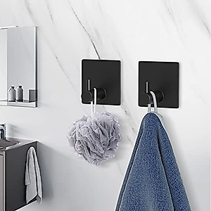 PMMASTO Adhesive Hooks Heavy Duty Stick on Wall Waterproof Aluminum Towel Hooks Door Hooks Adhesive Towel Hooks Adhesive Holders for Hanging Hat Towel Coat Robe Clothes Bathroom Bedroom 6PC (Black)