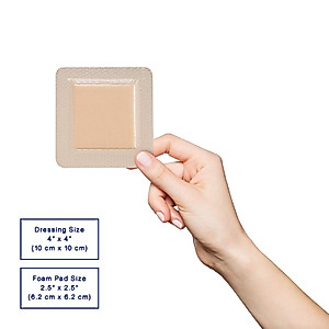 Bordered Silver Silicone Ag Sterile Absorbent Antibacterial Dressing, 4"x 4" (2.5"x 2.5" Pad), 5 dressings/Box, MedHeal by MedvanceTM