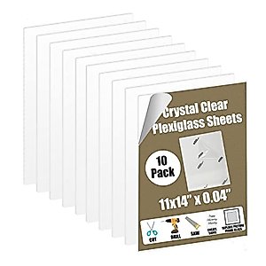 11x14 Plexiglass Quality PET Sheet Panels 10 Pack - 11x14 x .04" - Lightweight Shatterproof Alternative to Glass - for Picture Frame, DIY Projects, Signs, Sneeze Guards, Railing Guards, Pet Barriers