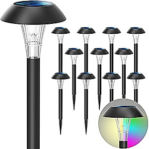 LeiDrail Solar Pathway Lights 12 Pack Outdoor Solar Lights with RGB/Warm White LED Waterproof Path Lights Solar Powered Garden Lights Landscape Lighting for Yard Garden Walkway Patio