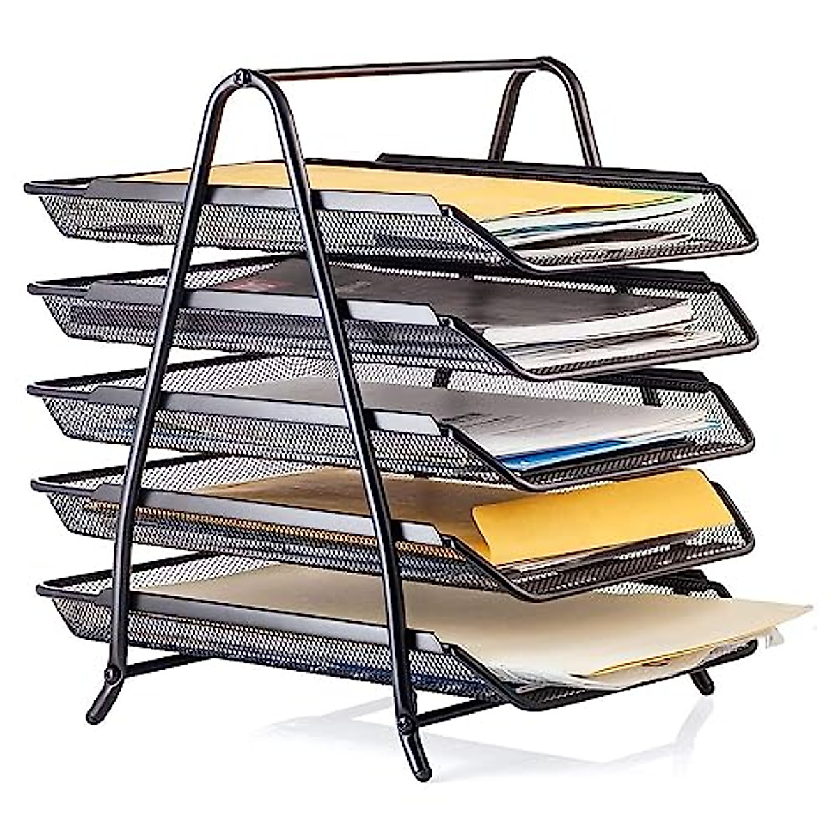 Halter Steel Mesh 5-Tier Shelf Tray Organizer for Desktop - Letter-Size - Black