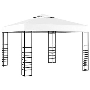 Garden Gazebo with Hardware Kits, Outdoor Galvanized Steel Double Roof Permanent Gazebo Canopy 118.1"x118.1" White