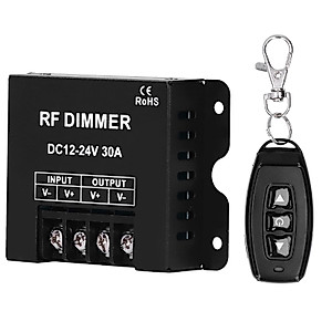 DC 12V-24V LED Dimmer, 3 Keys Remote Control Dimmer, 30A Large Power Dimmer Light Switch for MR16 LED Spotlights LED Recessed Lights LED Strip Lights, 98.4Ft Remote Control Distance