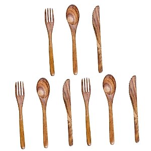 Abaodam 3 Sets Cutlery Spoon Salad Serving Utensils Wooden Utensils for Eating Cake Server Wood Dinnerware Dessert Spoon Pizza Cutter Pudding Spoon Wood Tableware Reusable Dessert Fork