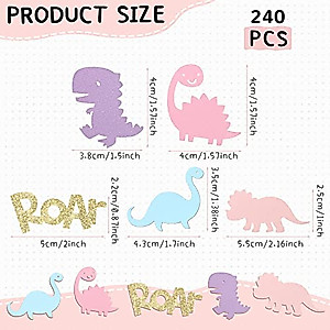 240 Pieces Girl Dinosaur Confetti Table Scatter for Dino Theme Birthday Party Cute Dinosaur Confetti Table Decoration Arts Crafts DIY Baby Shower Birthday Party Supplies Decorations for Little Kids