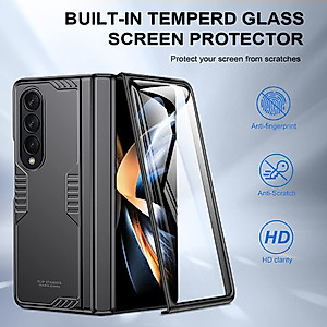 LEIAU for Samsung Galaxy z-Fold-4 Case: [Built-in Kickstand] [Full Hinge Protection] Galaxy z Fold 4 case with Screen Protector - Slim Protective Phone case with Armor Design Black