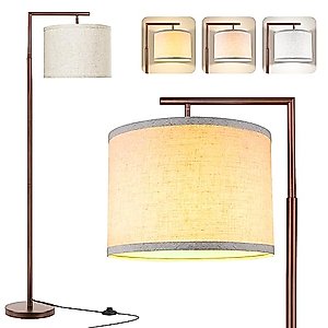 ROTTOGOON Floor Lamp for Living Room with 3-Color Temperature 9W LED Bulb, Modern Standing Lamp with Linen Beige Shade & Foot Switch, Tall Pole Lamp for Bedroom, Study Room, Office, Kids Room (Brown)