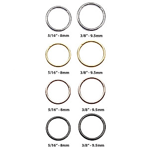 Gold-Tone 316L Surgical Steel Hinged Segment Septum Helix Daith Ear Cartilage Nose Ring Hoop 3/8" 9.5mm 18G