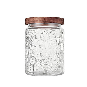 Custde Vintage Glass Jar, 23.7oz Airtight Glass Storage Jar with wooden Lid Glass Food Storage Containers for Kitchen Counter, Decorative Jar for Coffee, Tea, Sugar, Candy Jar, Cute Jar