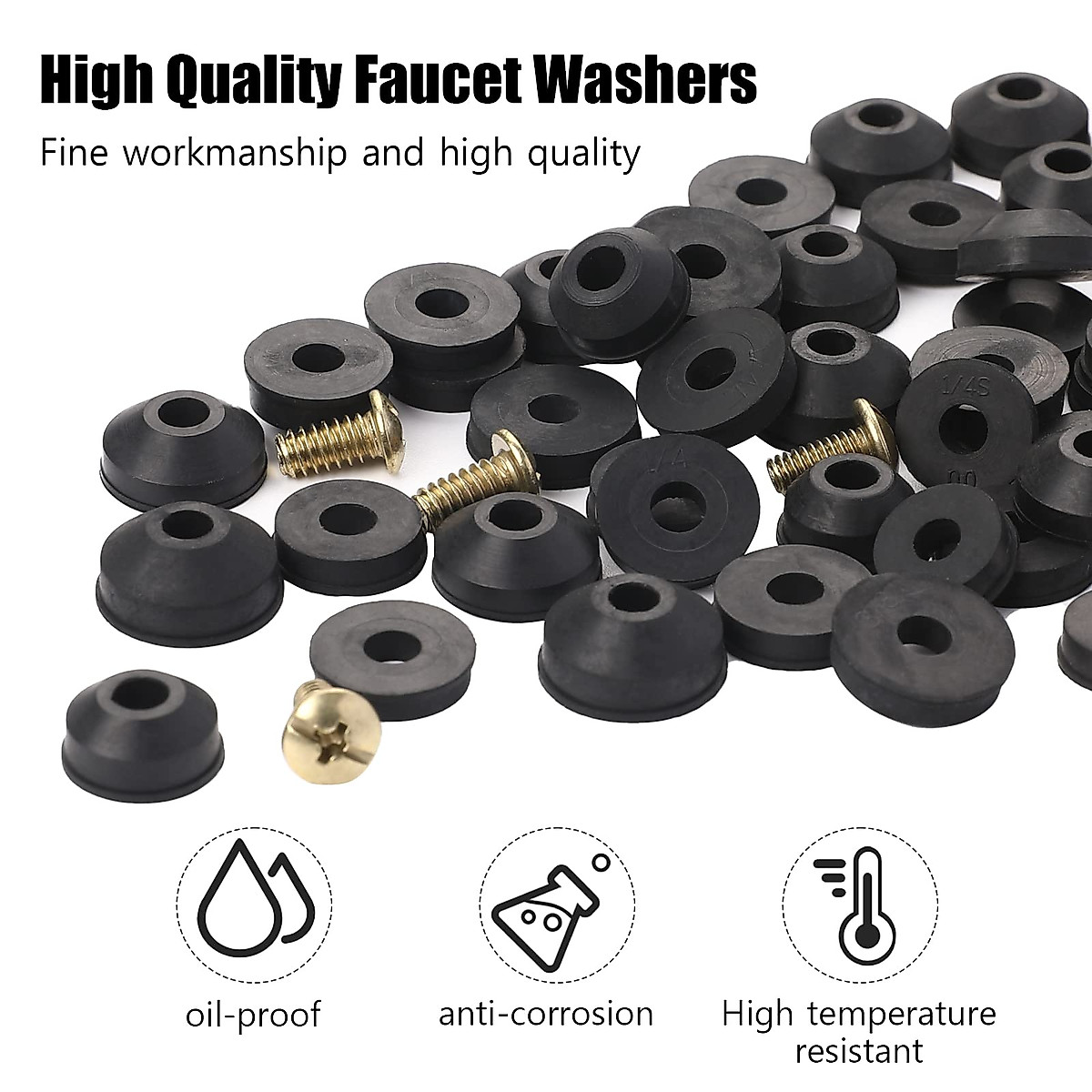 Faucet Washers,58 Pack Faucet Washer Assortment Kit Faucet Parts Washer Flat and Beveled Rubber Faucet Washers Assortment Replacement Kit for Repairing Faucet Leak Worn Out Washer Replacements