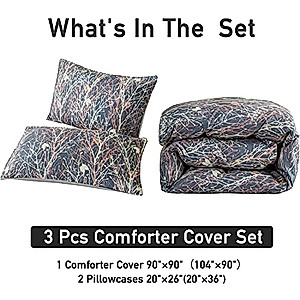 QSTEHEML Duvet Cover Queen Size, Branch Pattern Print Duvet Cover for All Seasons, 3 Pieces Ultra Soft Microfiber Duvet Cover Set with Zipper Closure and Corner Ties (Gray, Queen, 90x90'')