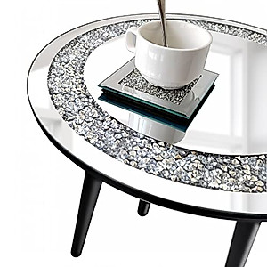 STYLISHIA Mirrored End Table for Living Room Round 16" W x 16" D x 16" H Glam Crystal Crushed Diamond Bling Mirror Side Table Furniture, Accent Modern Silver Mirror Coffee Table Home Decor