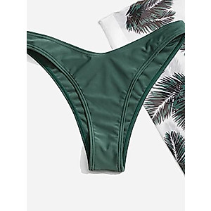 SOLY HUX Women's 3 Piece Swimsuits Print Halter Triangle Tie Side Bikini Bathing Suit with Cover Up Beach Skirt Green Tropical M