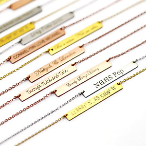 Lazycat Personalised Simple Blank Long Bar Necklace,Can Be Custom The Name Necklace