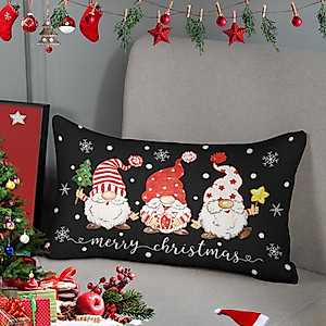 Christmas Throw Pillow Cover Black Christmas Gnome Linen Lumbar Pillow Cover Decorations for Home 12x20 Inches Cushion Pillowcase Sofa and Bed Decor