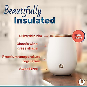 SNOWFOX Premium Vacuum Insulated Stainless Steel Grand Pinot Wine Glass -Set of 2 -Chilled Wine Stays Icy Cold -Stemless Cocktail Glasses -Elegant Home Entertaining -Classic Barware-13.5oz -White/Gold