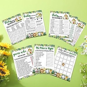 Jetec 302 Pcs Safari Animal Theme Baby Shower Games, 6 Games, 50 Sheets Each, Baby Shower Bingo, Baby Word Scramble, Baby Word Search, Baby Predictions and Advice, The Price is Right, Guess Who