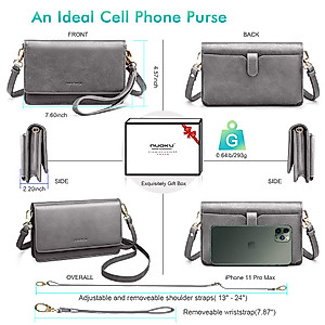 nuoku Women Small Crossbody Bag Cellphone Purse Wallet with RFID Card Slots 2 Straps Wristlet, M Size Gray