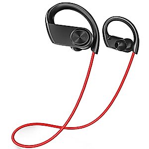 Bluetooth Earbuds Running Headphones, Wireless Workout Headphones Earbuds IPX7 Waterproof with Earhooks, Sport Stereo Sweatproof in-Ear Earphones, 16 Hour Playtime - BlackRed