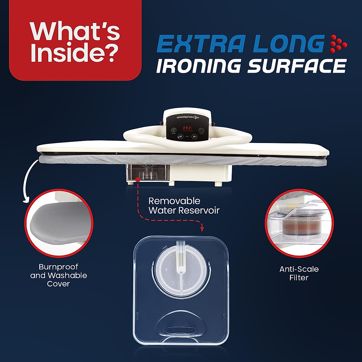 SpeedyPress 80HD Steam Press For Clothes- Professional Iron Press Machine- 32” XL Digital Heat Press With Multiple Steam Settings- Fast-Heating, Heavy-Duty Fabric Press Machine With Water Filter